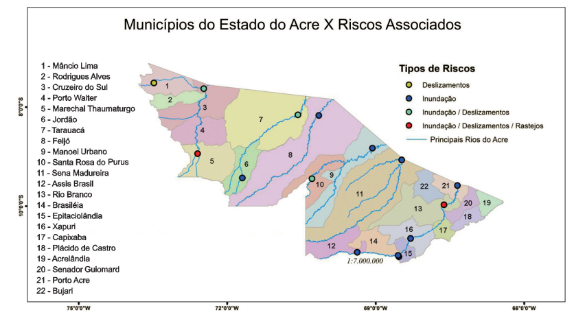 Blog de Geografia: Mapa - Municípios do estado do Acre x Riscos associados
