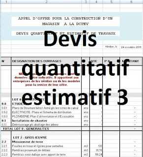 3 exemples de devis quantitatif estimatif bâtiment en excel