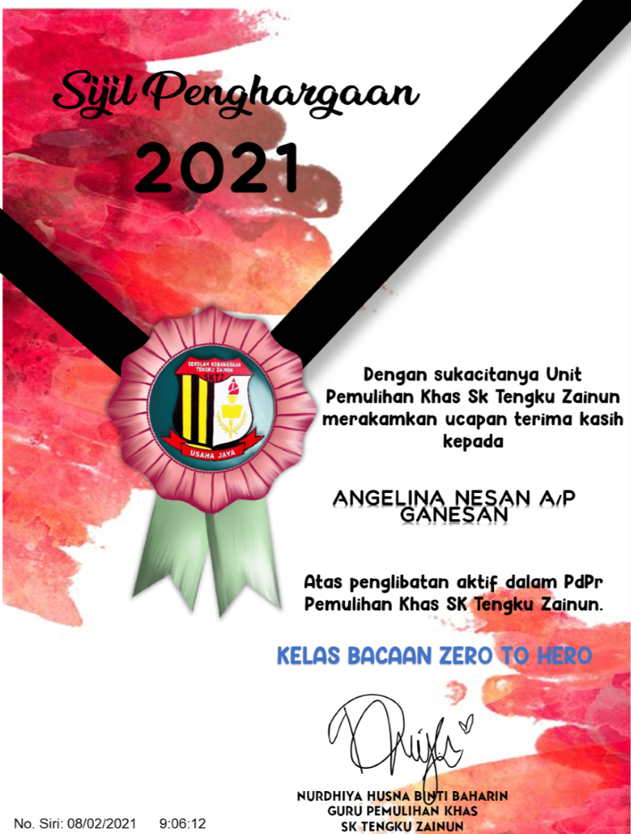 Cgu Dya @ Sk tengku Zainun: SIJIL PROGRAM PEMULIHAN KHAS