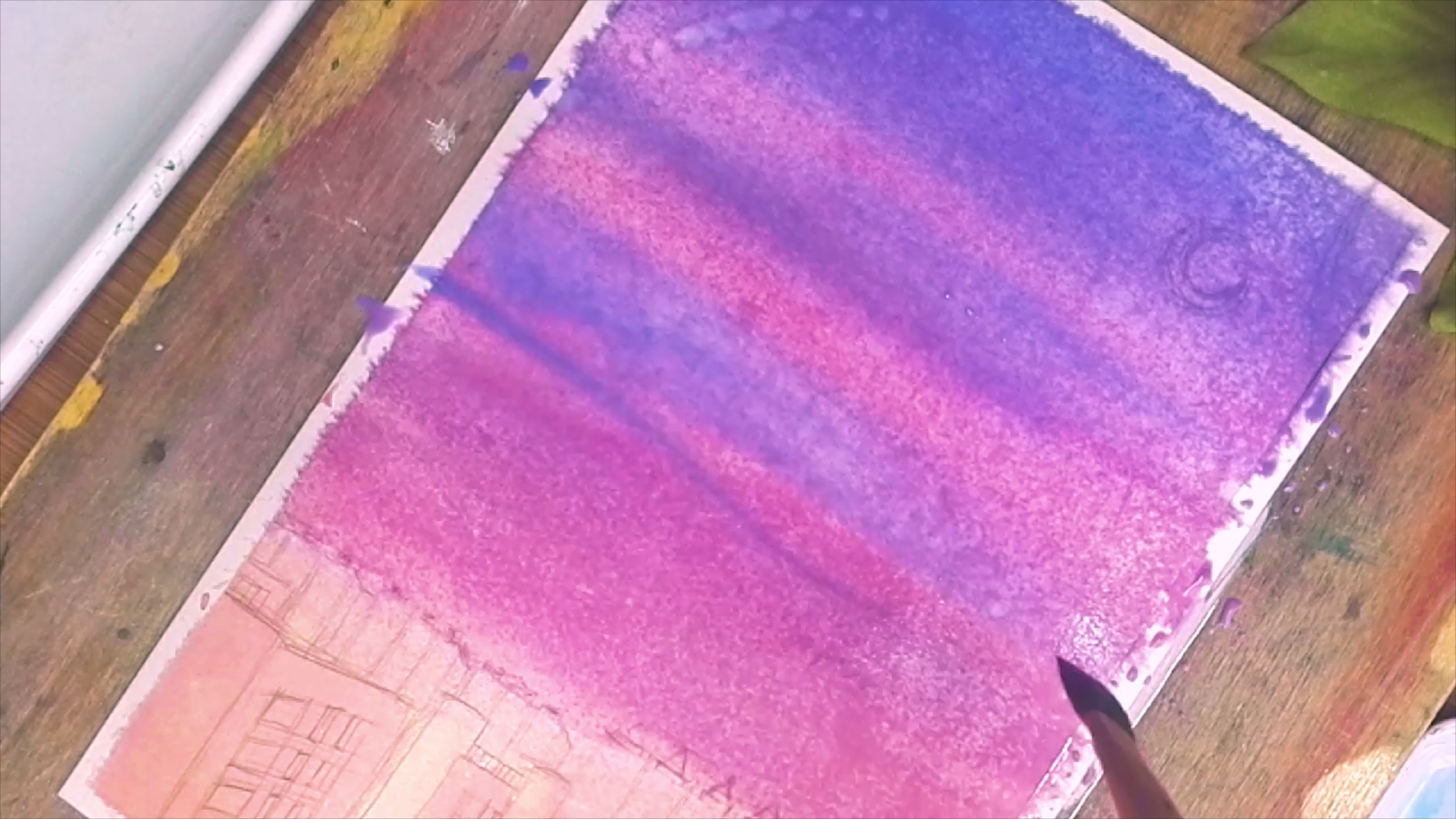 How to draw a pink style sunset with watercolor tutorial step by step ...