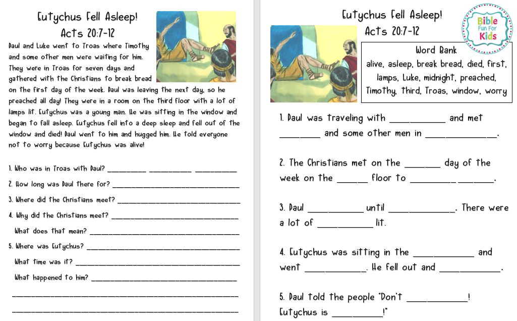 Young Eutychus Fell Asleep! | Bible Fun For Kids