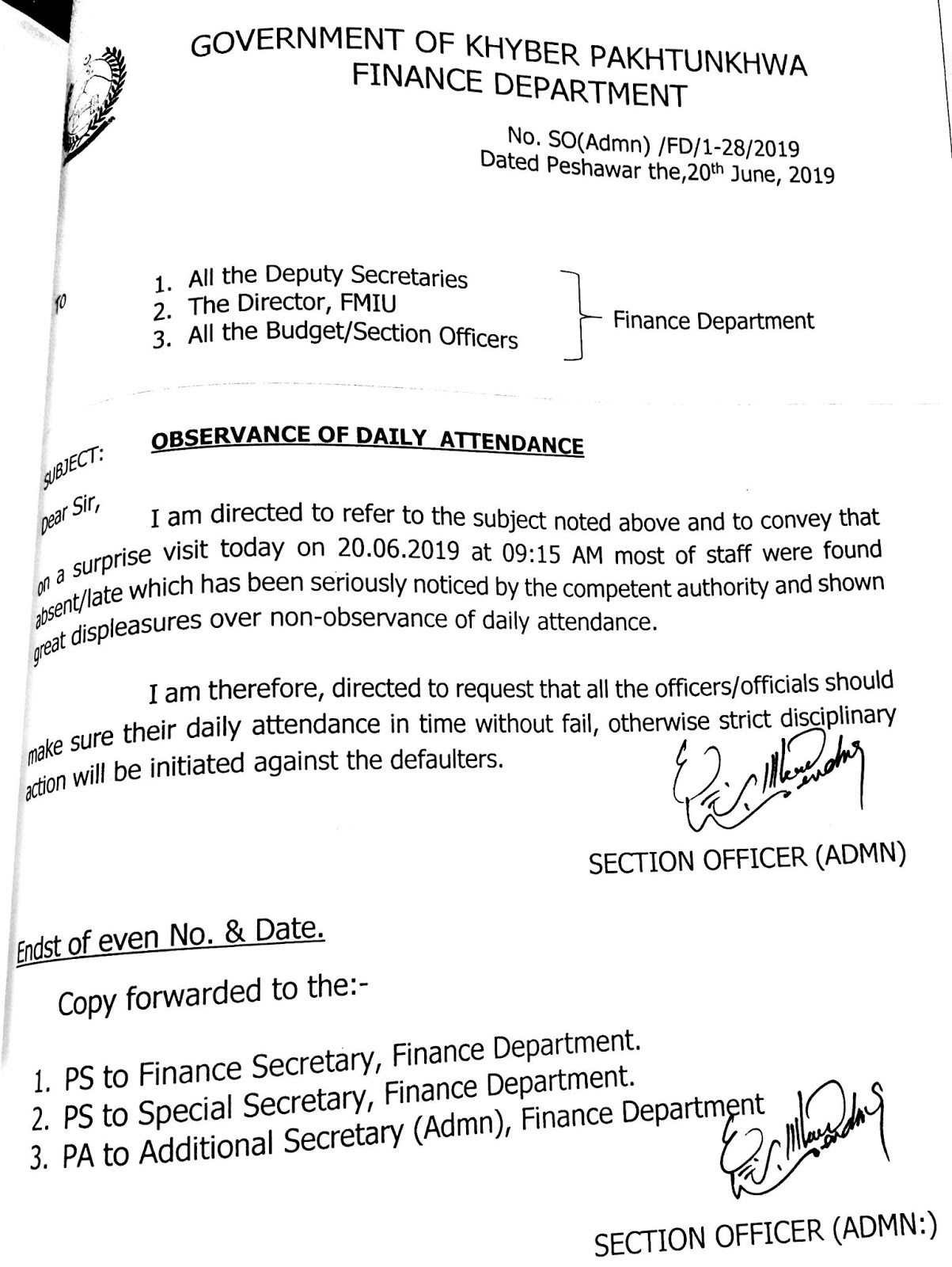 IMTIAZ KHAN: Observance of daily attendance and Explanation sample