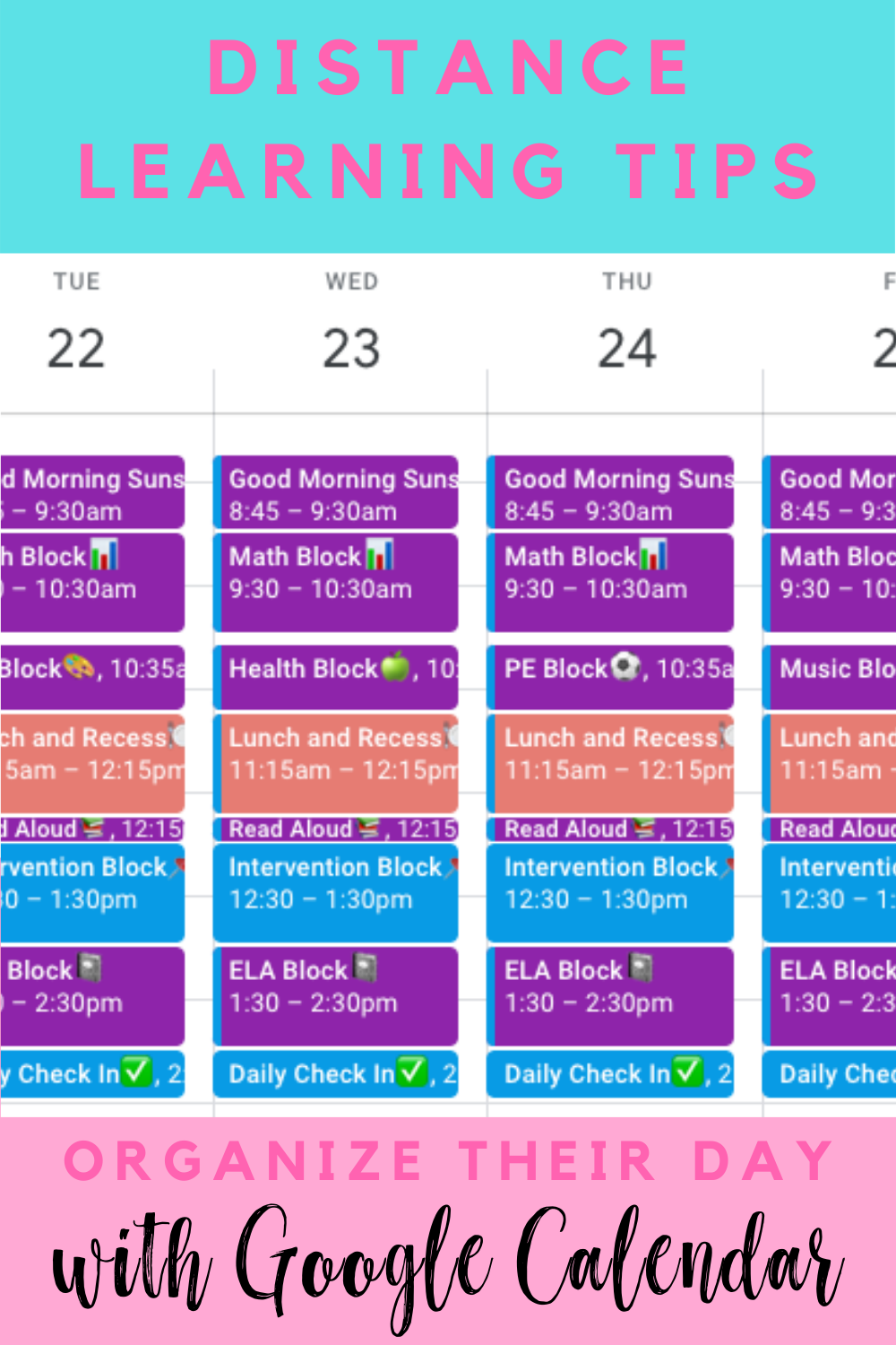 Distance Learning: Organize Their Day with Google Calendar | Grace and ...