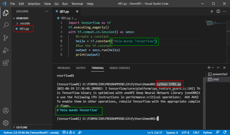 Trabajando con Visual Studio Code, Anaconda Python y TensorFlow