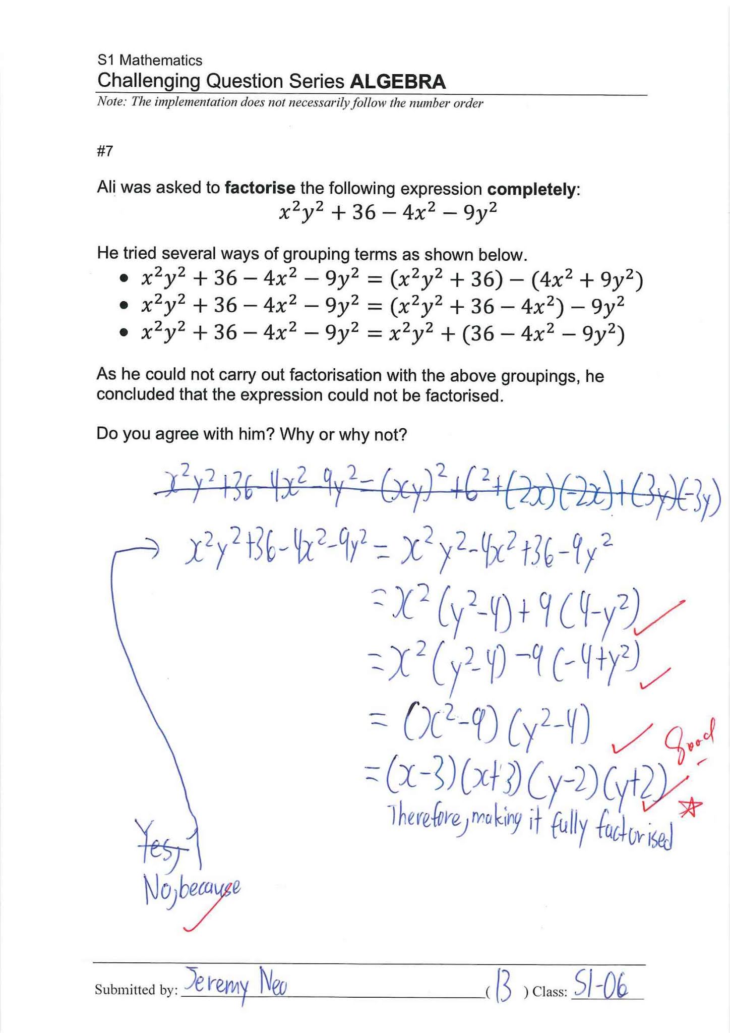 2021 S1-06 Mathematics: [Challenging Question] Algebra - Factorisation ...