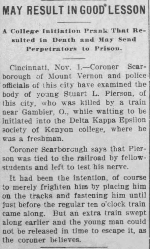 Legends & Rumors: Fatal Initiation: Pledge Tied to Railway Tracks (1905)