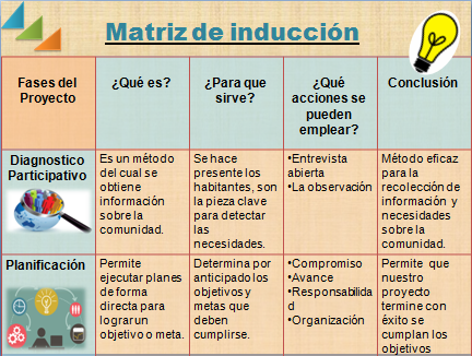 Desarrollo de proyecto en la Terapia ocupacional: Matriz de induccion