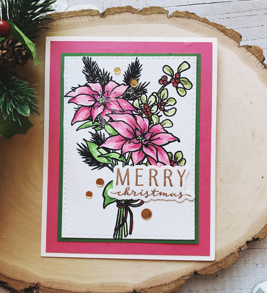 Stamps, Paper and Ink: Poinsettia Bouquets One stamp Three Cards