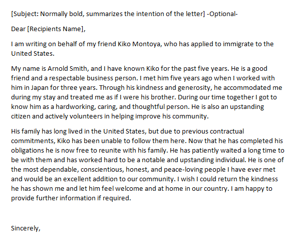 Letter Of Recommendation For Citizenship - Formal Letter