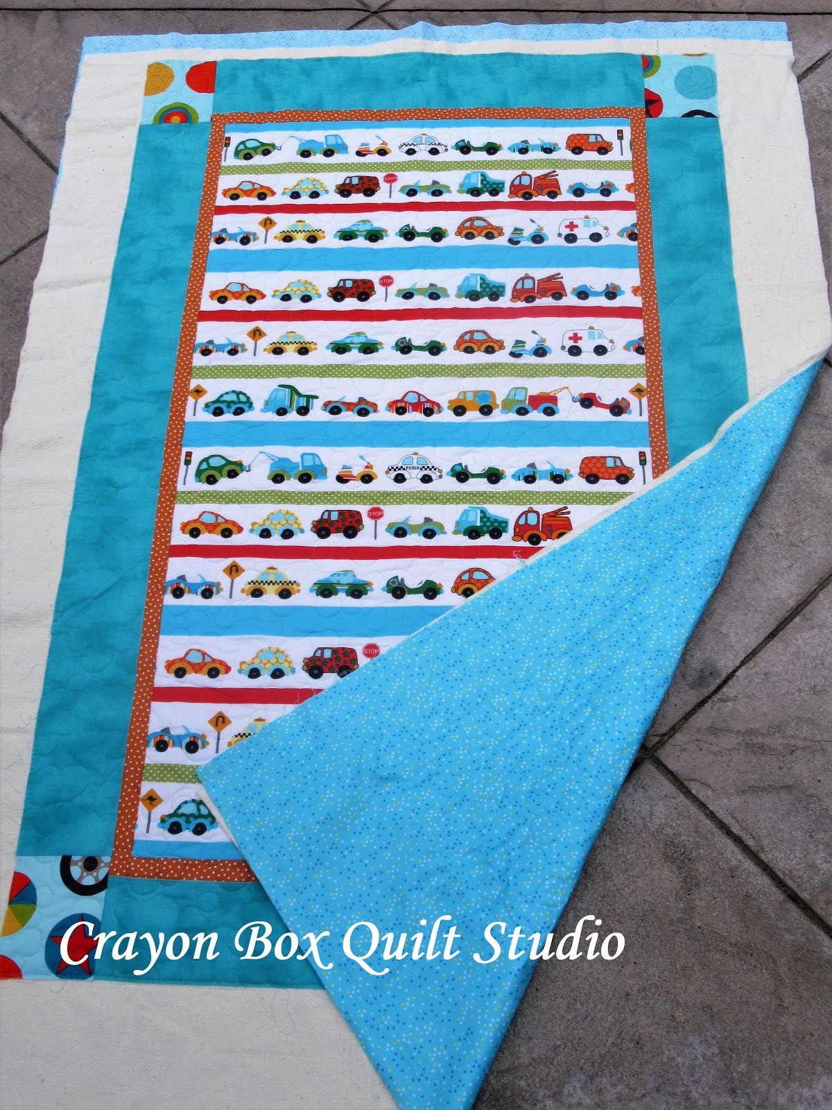 Crayon Box Quilt Studio: Colleen's sweet cars baby boy quilt