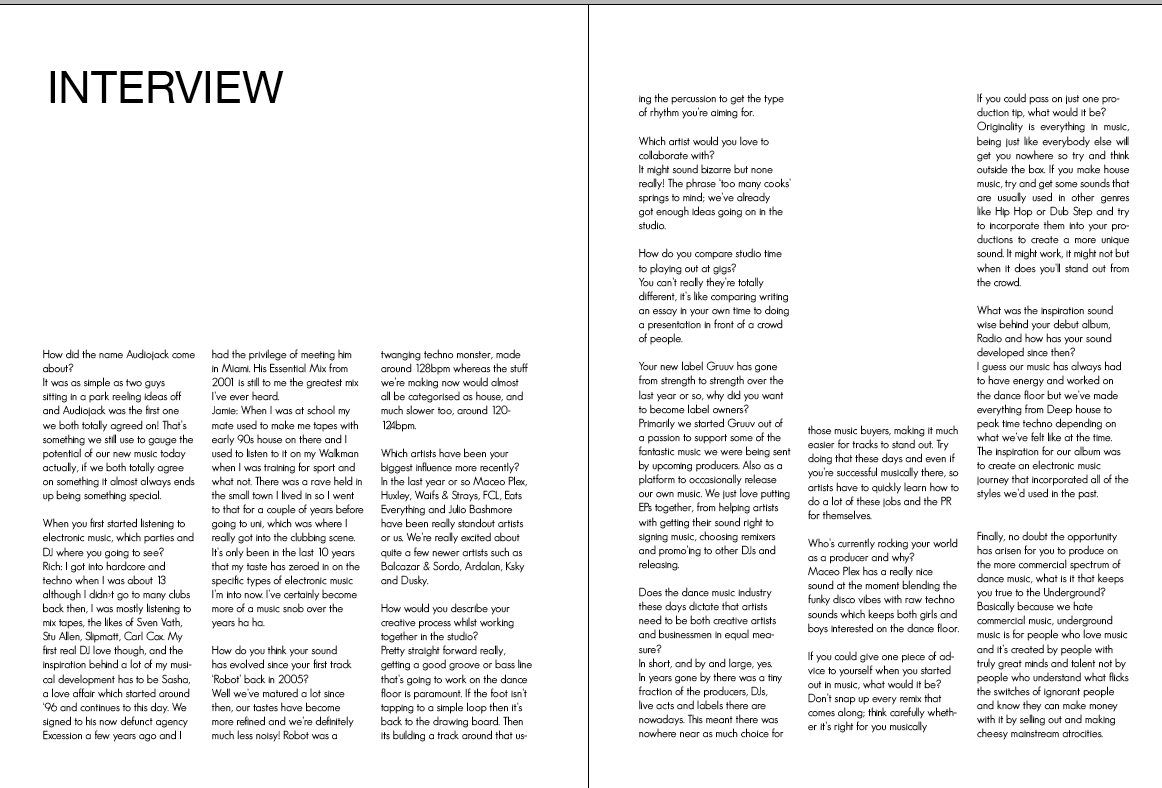 Design Practice Year 3: Audiojack // Interview Layouts