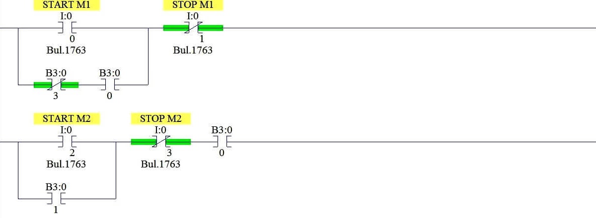 PLC Programming for 3 Motors control in Ladder logic