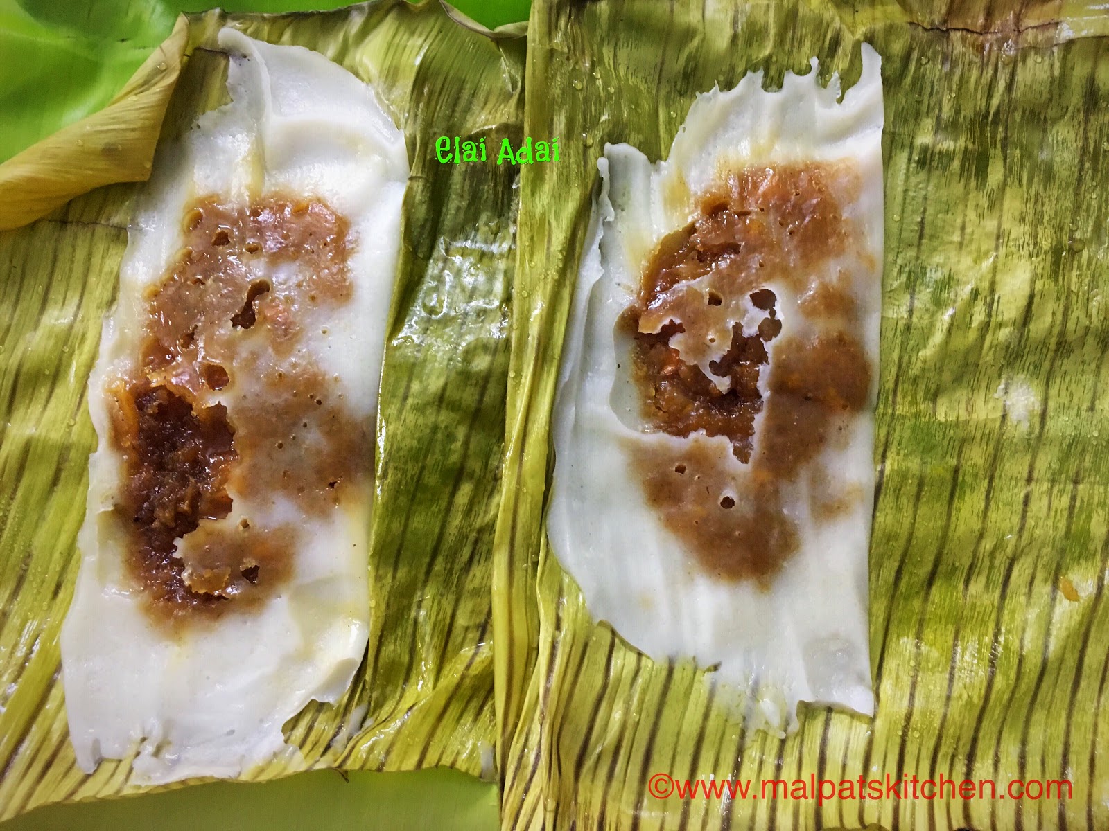 ELAI ADAI (Steamed rice pan cakes in banana leaves, stuffed with ...
