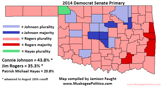 Oklahoma Democrat Senate Primary Map ~ MuskogeePolitico.com