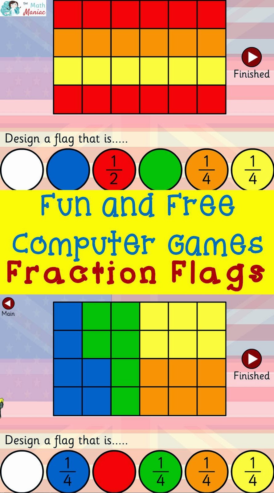 The Elementary Math Maniac Fun And Free Computer Games Fraction Flags the-elementary-math-maniac-fun-and-free-computer-games-fraction-flags