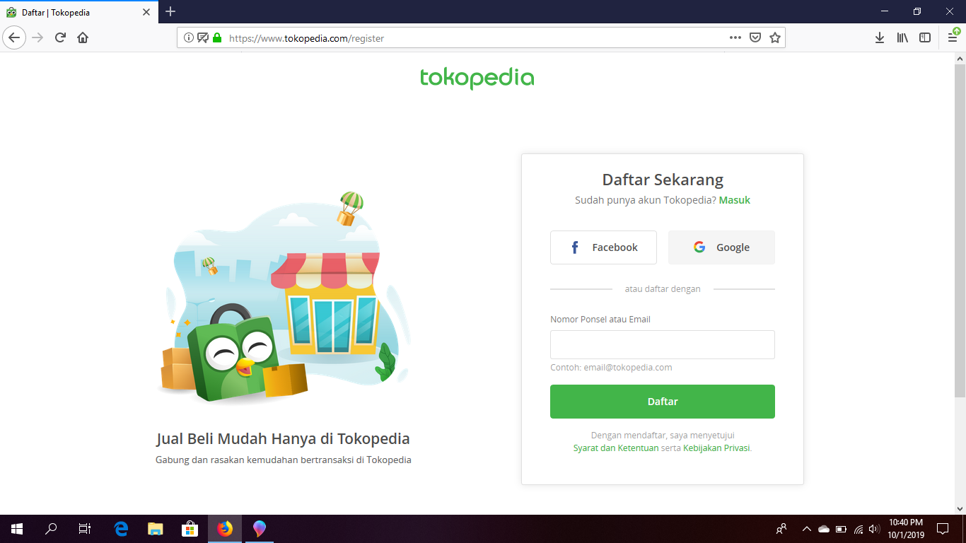 Cara Membuat Akun Tokopedia melalui PC
