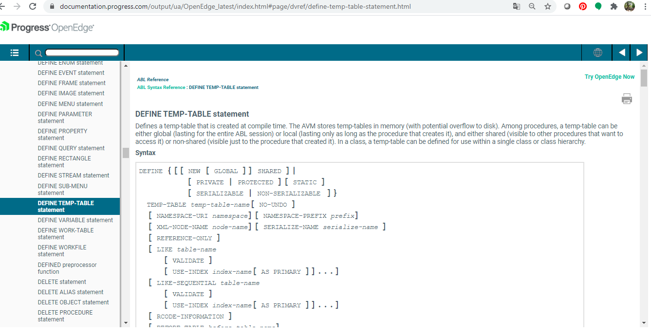 Lenguaje Progress 4gl como utilizar tablas temporales