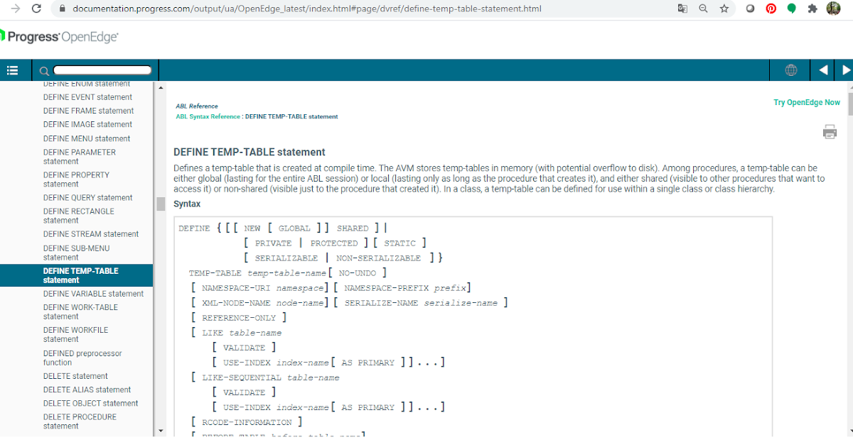 Lenguaje Progress 4gl como utilizar tablas temporales