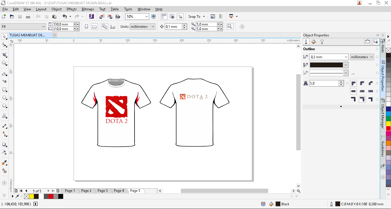 Tugas Membuat Desain Baju atau Kaos di Aplikasi Corel Draw X7