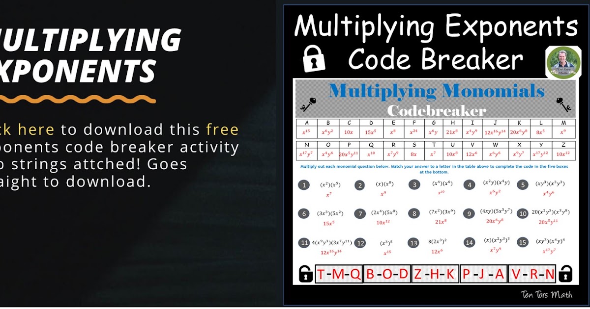 Multiplying Monomials (Free Exponents Puzzle Activity) ~ TenTors Math ...