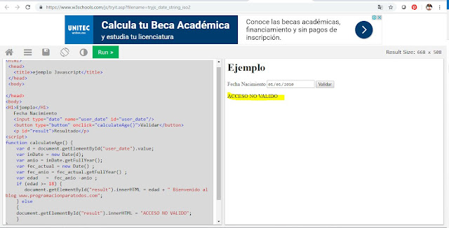 Como Programar en Javascript validar Edad