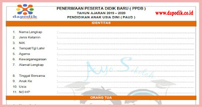 Formulir Pendaftaran Siswa PAUD TK KB TPA DOC Tahun Ajaran Baru - Dapodik.co.id