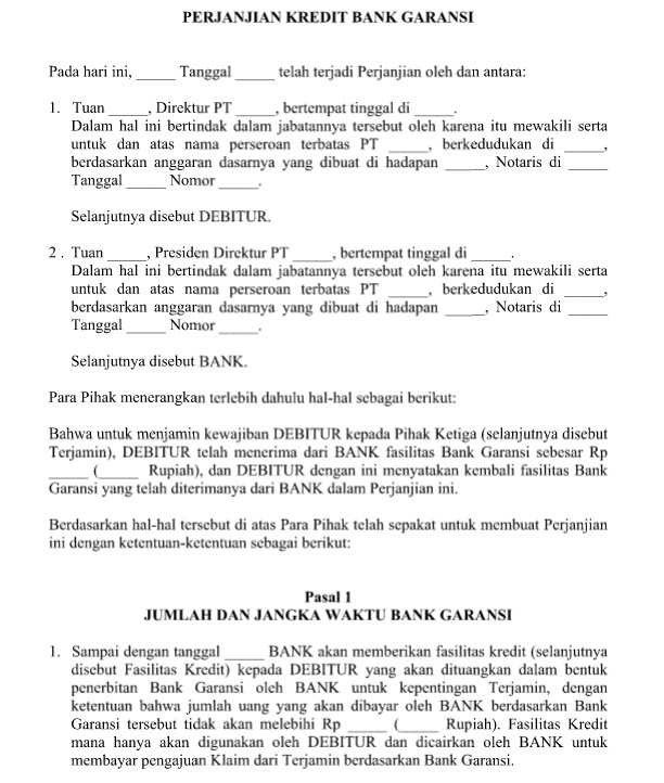 Contoh Surat Perjanjian Kredit Bank Garansi Format File Word - IDNOffice