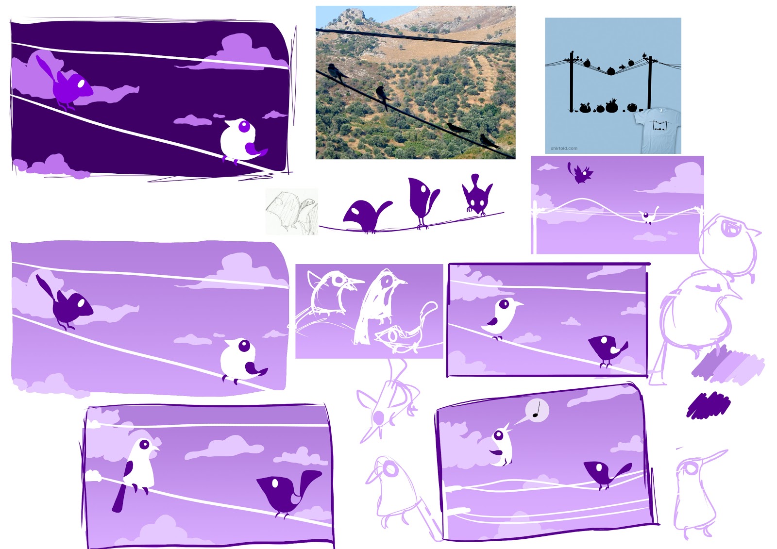 Alex — Advanced Digital Techniques: E4 sting: bird animatics & style frames