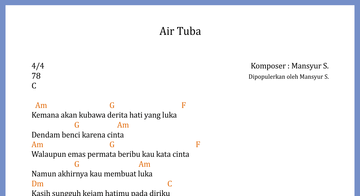 Chord Lagu Air Tuba - Mansyur S. - SEPUTAR MUSIK