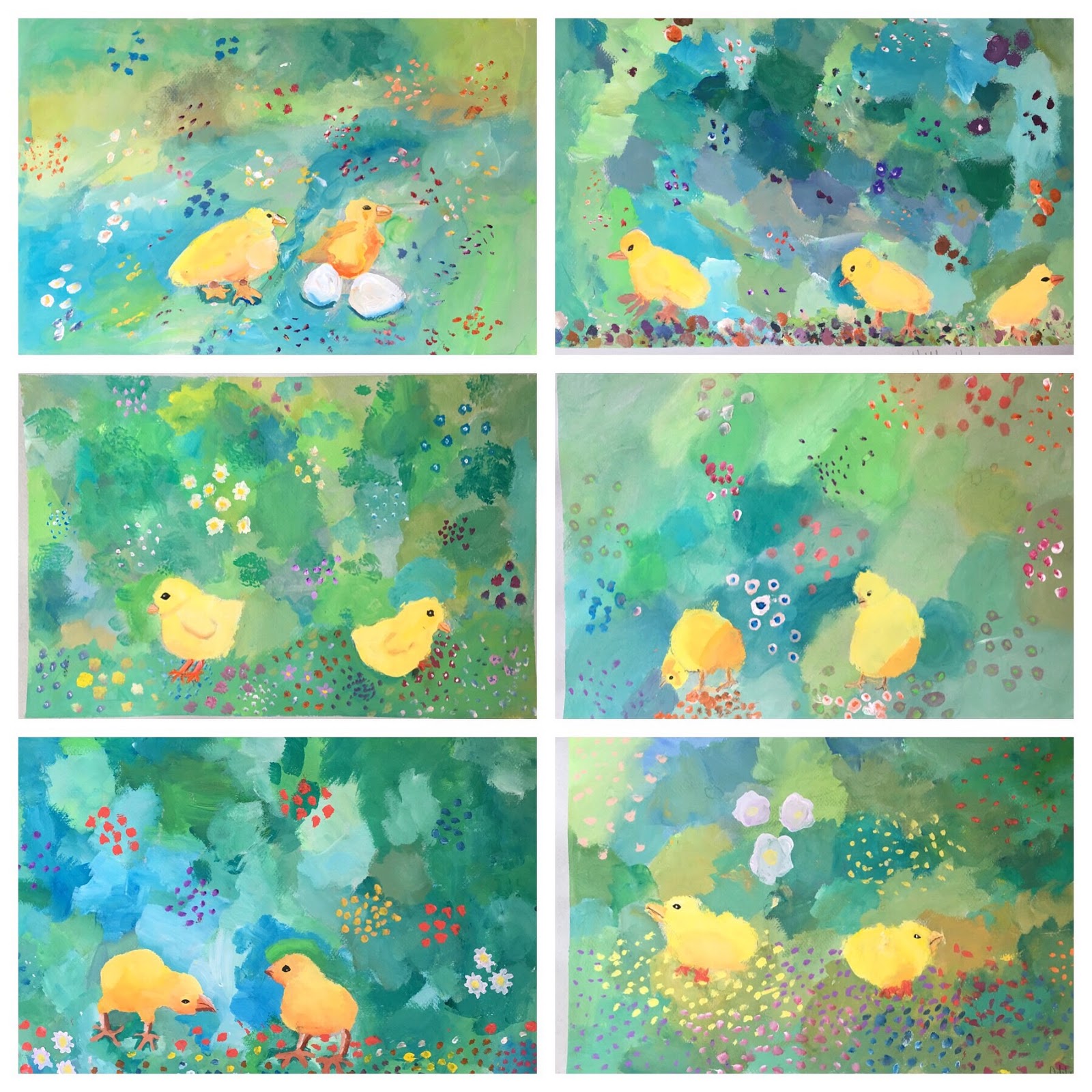 Art Room Britt: Spring Chicks in Gustav Klimt Floral Field