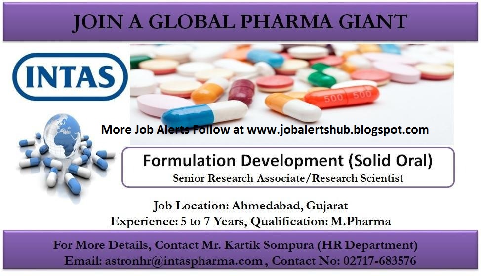 Multiple Openings @ Intas Pharmaceuticals for Analytical / Formulations ...