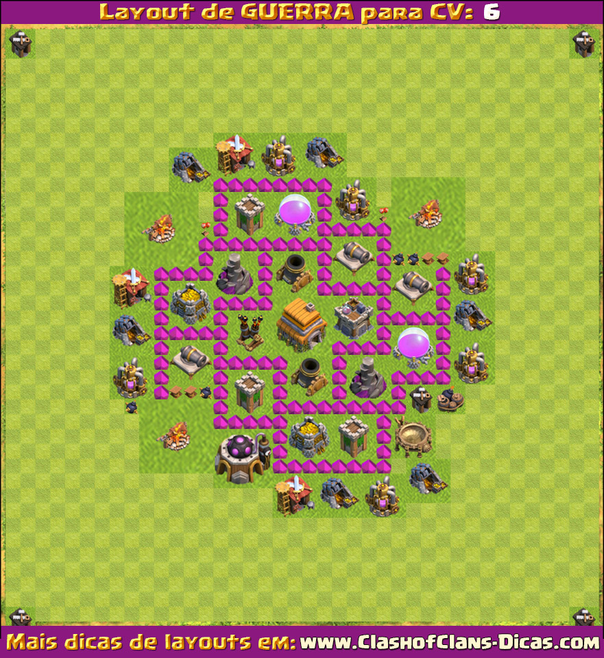 Layout para Centro de Vila 6 em Guerra - Clash of Clans Dicas, Gemas ...