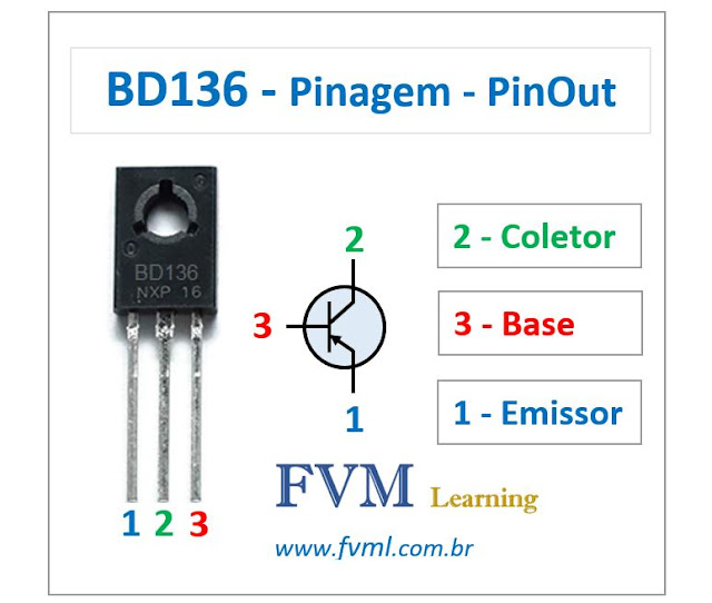 Pinagem - Pinout - Transistor - PNP - BD136 - Características - FVML