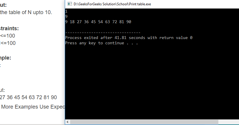 Geeksforgeeks Solution For " Print table