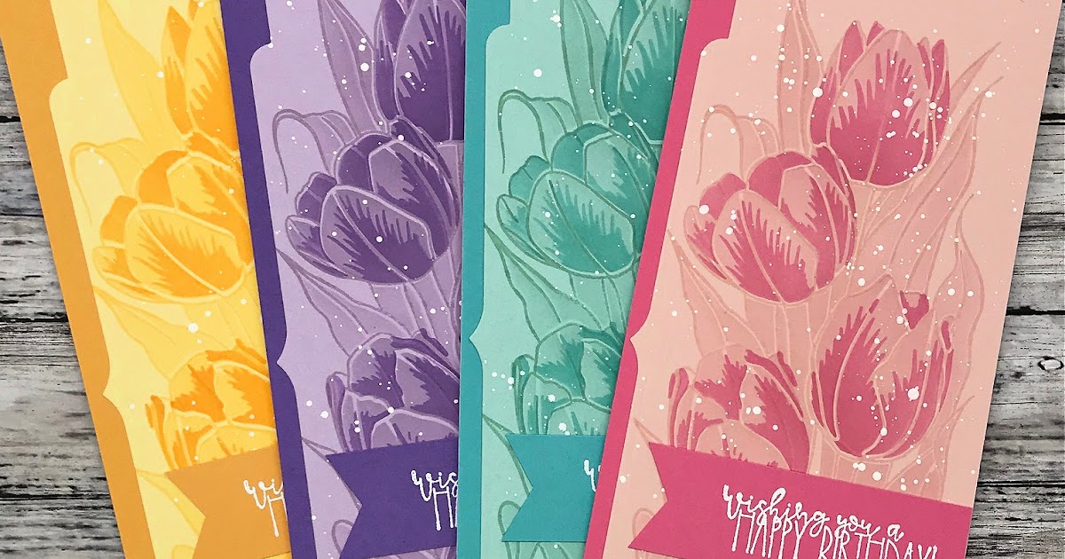 Crystal O. Minkler: Monochromatic Slimline Cards ~ Layering Tulips Stamp & Stencil ~ Unity Stamp Co.