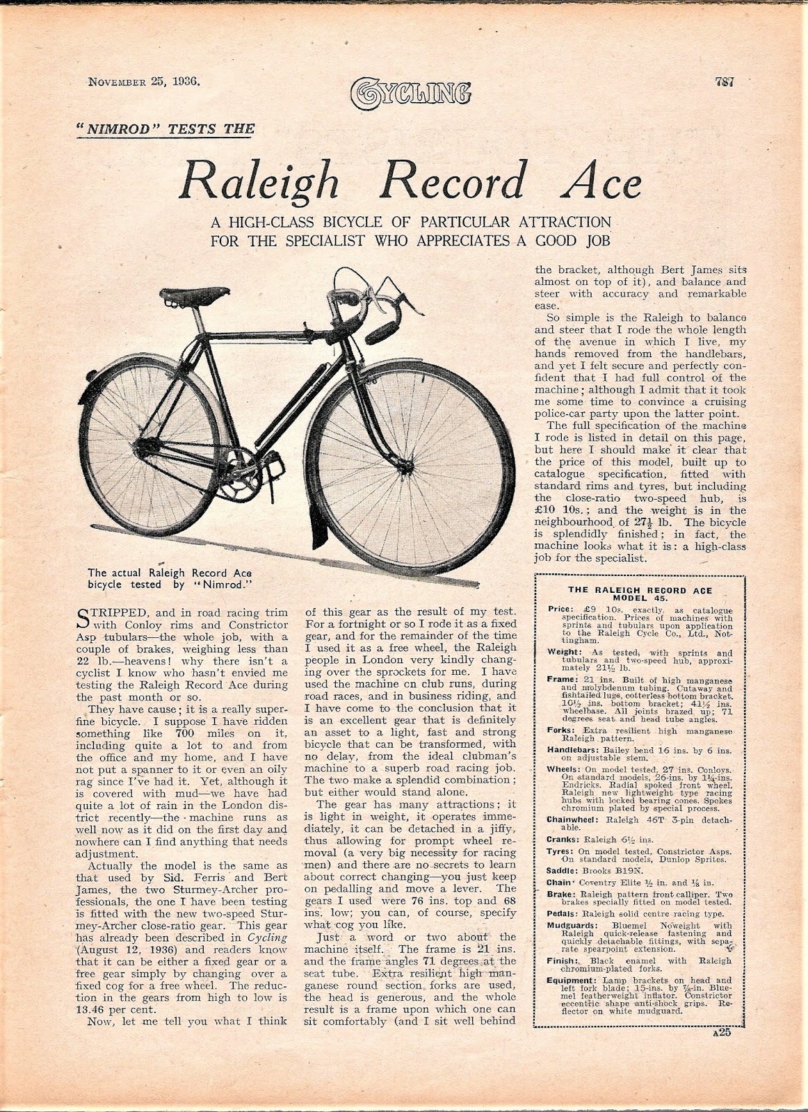 ON THE DROPS: Raleigh Record Ace (RRA) 1934-1942
