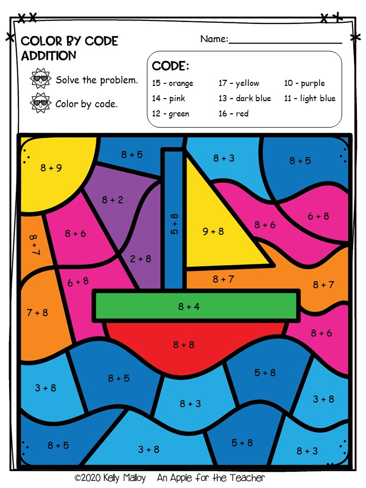 An Apple For The Teacher: Summer Color By Number