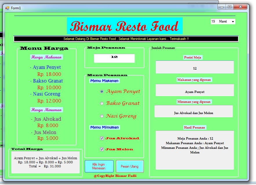 Membuat menu makanan mengunakan Visual Basic (VB) ~ Sharing Ilmu yuk