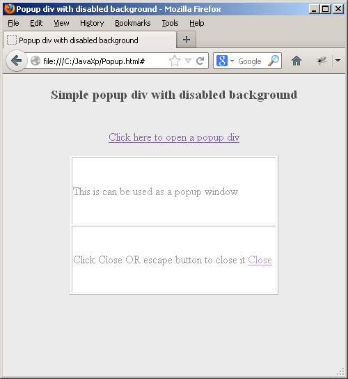 JavaXp.com | Java Experts Blog | Java Examples | API | Errors | Exceptions: Open Popup div with ...