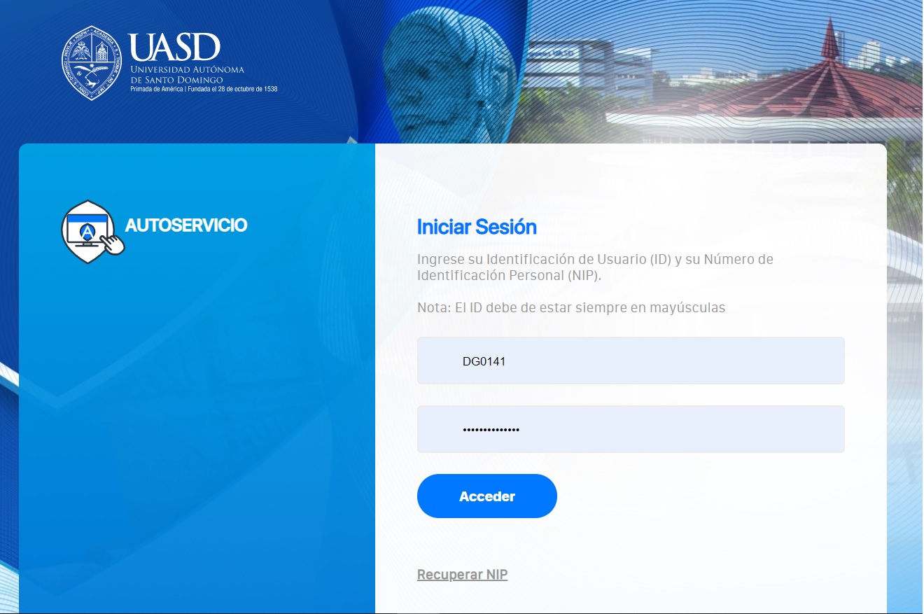 HABILITACION PORTAL DE AUTOSERVICIO UASD 18/6/2021