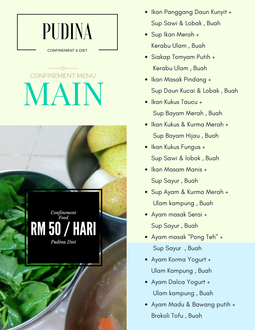 Menu Berpantang Delivery : Masakan berpantang - Pudina Confinement