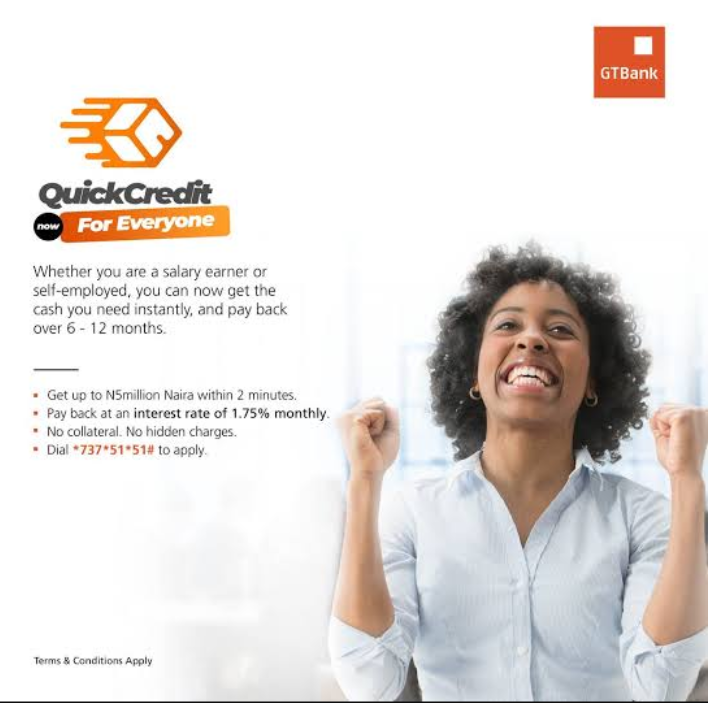 GTbank quick credit loan, Get up to N5million with low interest rate