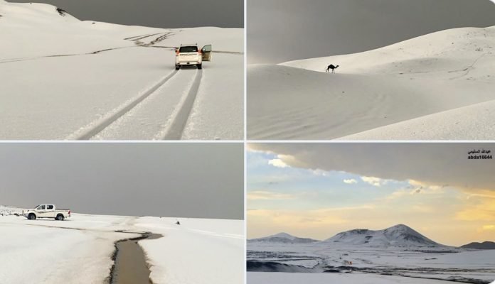 Heavy hail floods the desert in Saudi Arabia