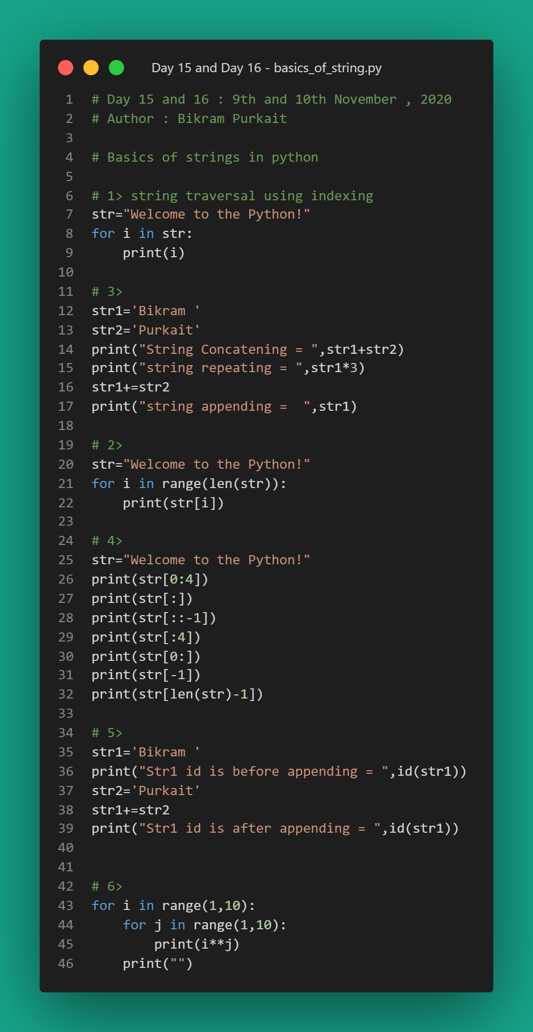 Day 15 and Day 16: 9th and 10th November, 2020 - Code Help