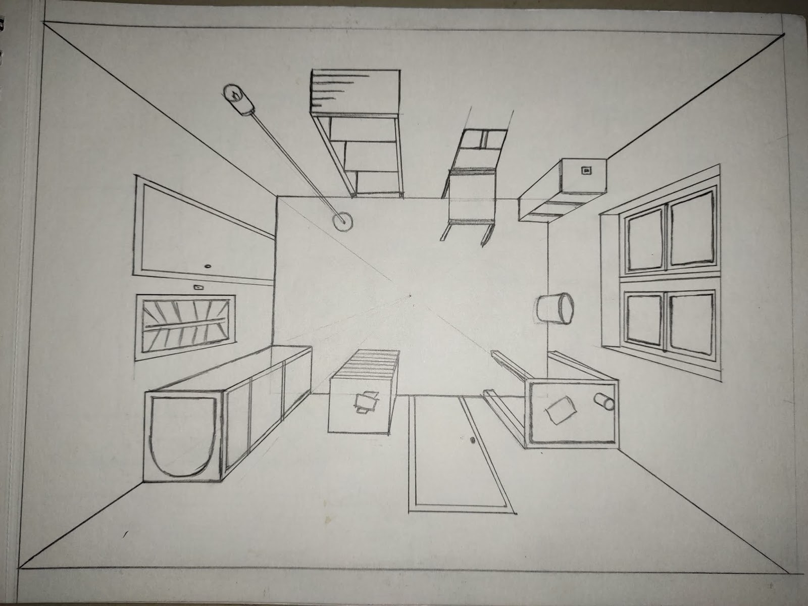 one point perspective sketch