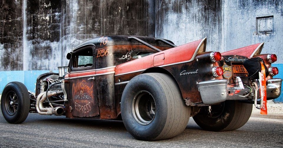 Just A Car Guy: Rat rod with 50's Coronet tailfins... cool look