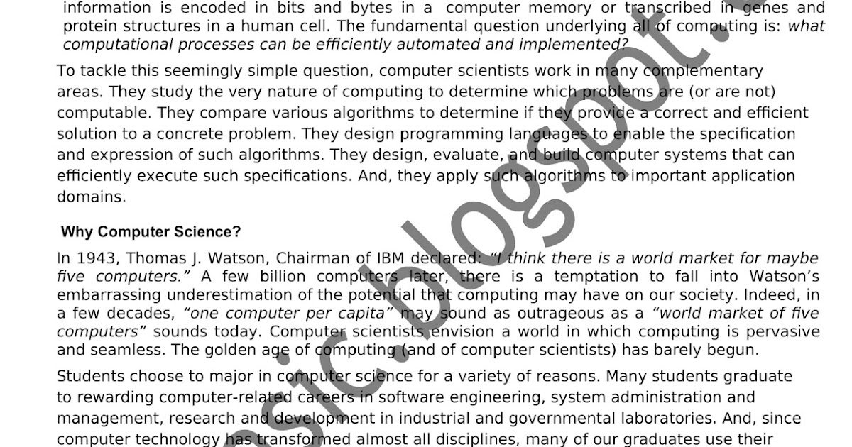Computer Science & Programming : Computer Science Class 11 Notes