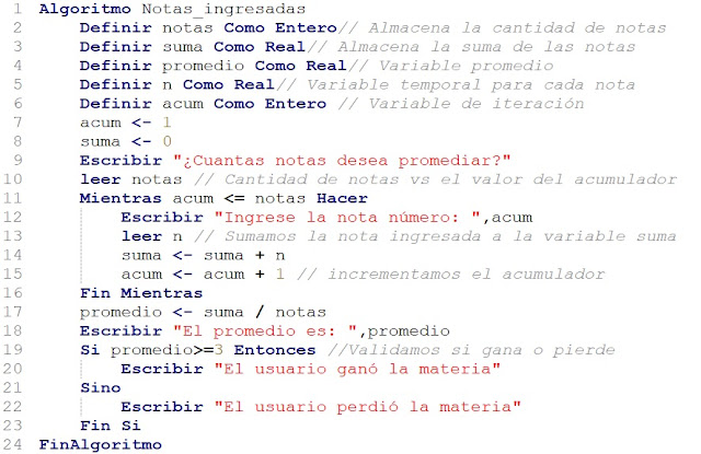 Calcular promedio de notas en PSeInt (Cantidad de notas ingresadas)