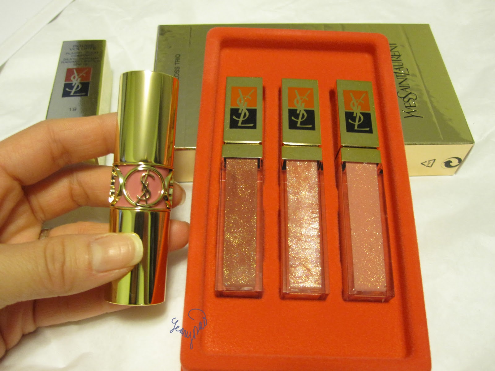 YSL "Golden Gloss Trio" set and "Rouge Volupte"