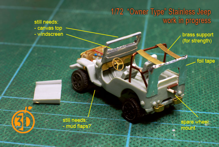 Orange 3D Plastic: 1/72 "Owner Type" Stainless Jeep - moving along